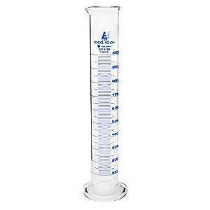 EISCO Graduated Cylinder, 1000ml - Class B Tolerance ±10.0ml - Round Base - Blue Graduations - Borosilicate 3.3 Glass