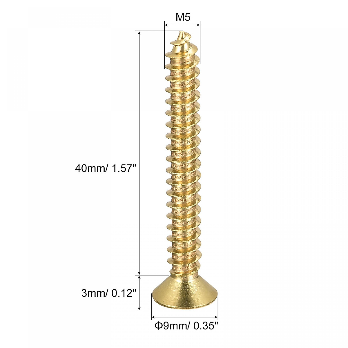 uxcell Brass Wood Screws, M5x40mm Phillips Flat Head Self Tapping Connector for Door Hinges, Wooden Furniture, Home Appliances 32Pcs