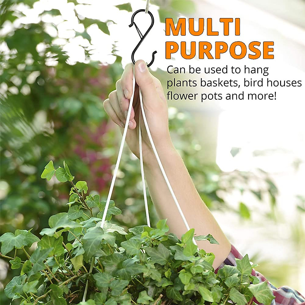 8 Pack S Hooks for Hanging, 3.5 inch Heavy Duty S Hooks with Safety Buckle S Shaped Hooks Kitchen Pot Rack Hooks Closet Hooks for Hanging Plants, Clothes, Kitchen Utensil, Pots and Pans, Bags (Black)