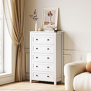 Wodeer White 5 Drawers Dresser for Bedroom,Wood Storage Chest of Drawers, Dresser with Metal Handles,Dressers Organizer for Bedroom, Living Room,Hallway,Nursery