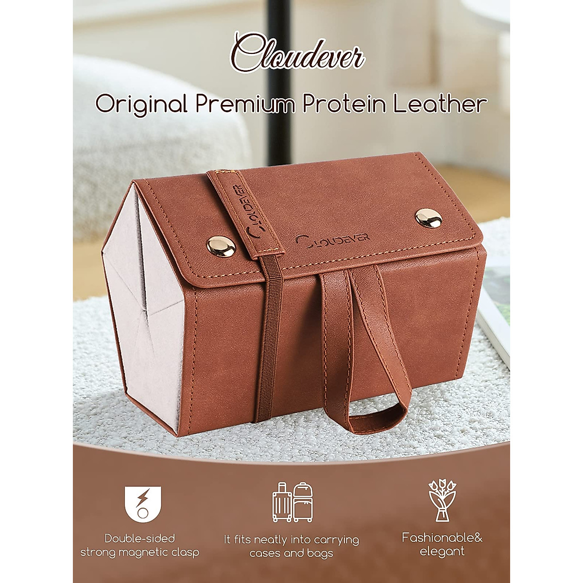 cloudever Sunglasses Travel Case Organizer for Men Women, Eyeglasses Foldable Hanging Case Storage Holder Organizer (Orange Brown)