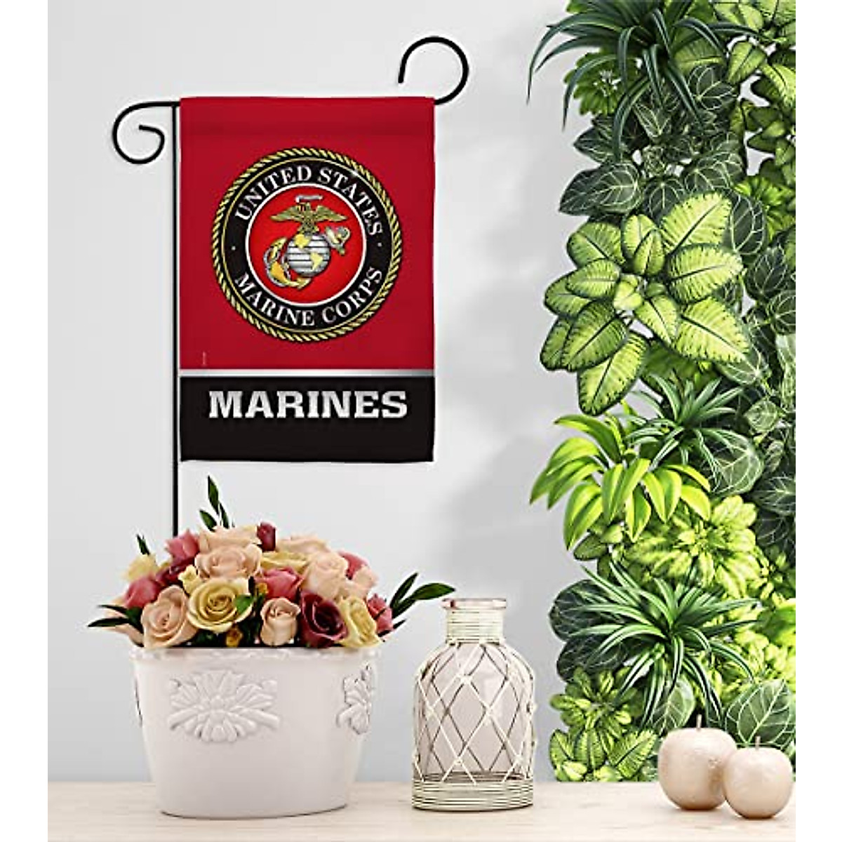 US MILITARY United State Garden Flag Set Wall Hanger Armed Forces Marine Corps USMC Semper Fi American Military Veteran Retire Official House Banner Small Yard Gift Double-Sided, Made in USA
