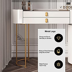 Makeup Vanity Desk with Lighted Mirror and Glass Top, Stylish Large Vanity Table Set with Drawers, Side Cabinet & Chair, 3 Lighting Colors, Perfect for Your Glamorous Beauty Routine