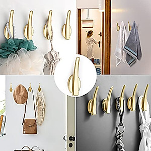 Gold Wall Hooks Coat Hooks 4 Pack Towel Hooks Wall Mounted Single Hook Heavy Duty Hardware Robe Hooks for Hanging Brushed Gold Hooks Zinc Alloy Hooks for Bathroom Garage Entryway Kitchen Home