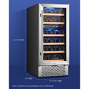 Plotanis 15 Inch Wine Fridge Dual Zone 28 Bottles Under Counter Wine Cooler Refrigerator Built-in or Freestanding with Glass Door Safety Lock