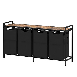 Heybly Laundry Hampers, 4 X 12.5 Gal Laundry Basket with Large Desktop Sorter for Laundry Room organization, Bathroom and Dorm Laundry Bags on Storage Shelf Rustic HLH004SR