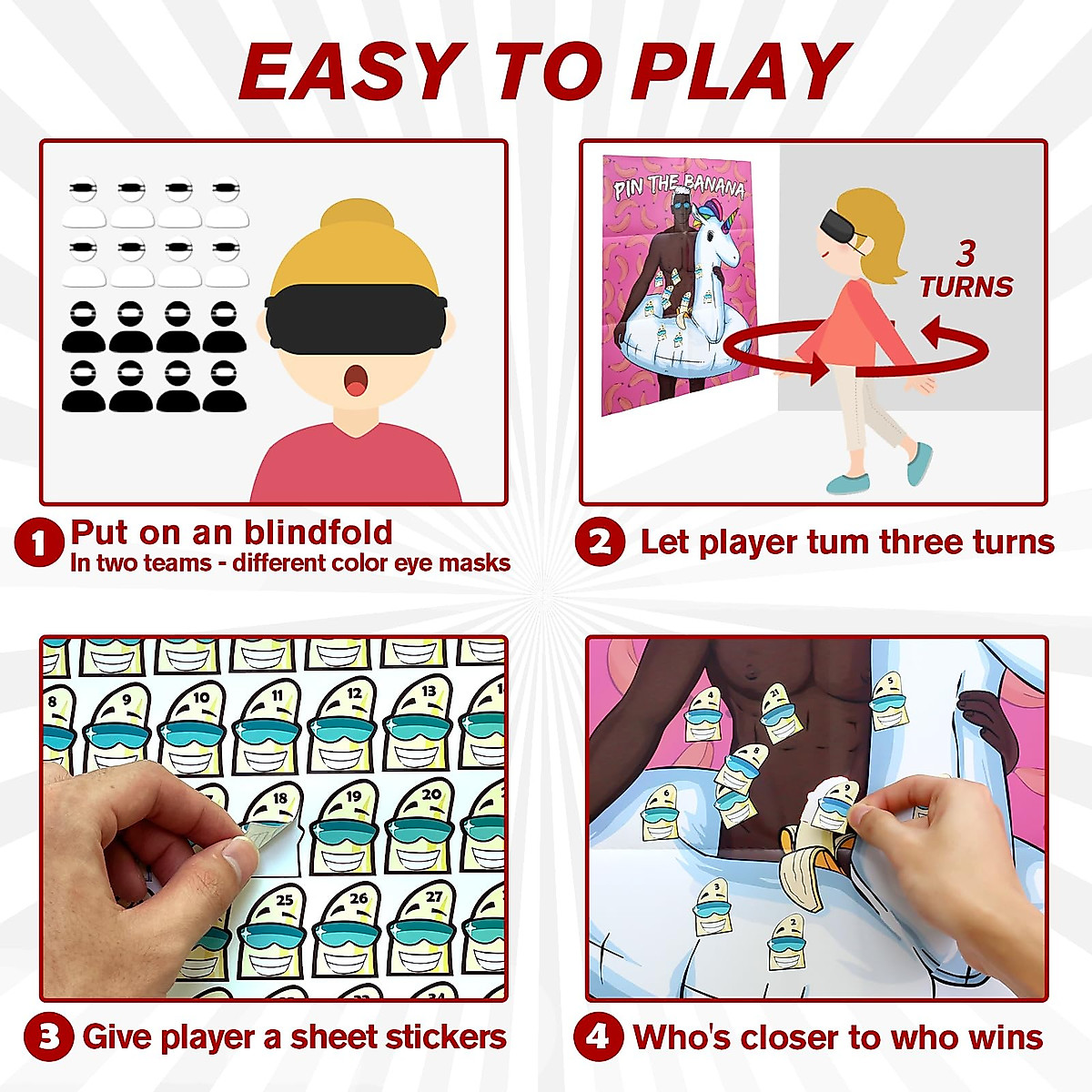 PINGAMOO Bridal Shower Games, Pin The Banana on The Hunk, Bachelorette Bridal Shower Wedding Party Engagement Shower Games Girls Night Party 42 Guests