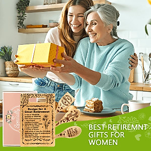 Retirement Gifts for Women Happy Retirement Cutting Boards Gift with Utensil Set Gifts Leaving Gifts for Female Coworker Teachers Nurses Boss Mom Grandma Friends Retirees Kitchen Cutting Boards C006