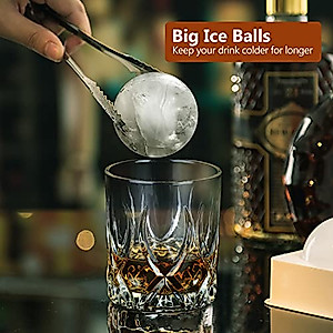 JSVER Whiskey Rocks Glass 10 Oz Old Fashioned Whiskey Glasses For Bourbon, Scotch Cocktail Rum Cognac Vodka Liquor, Unique Gifts For Men (4 Crystal Bourbon Glasses, 4 Round Ice Ball Molds) -Set of 8