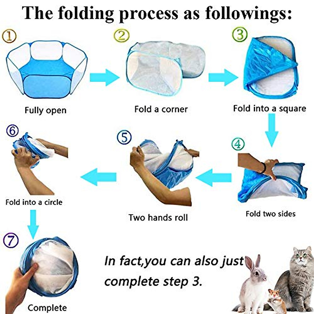 kathson Playpen for Small Animals Cage Tent, Breathable&Transparent Pets Playpen Folding Exercise Pop Open Outdoor/Indoor Portable Fence with Carrots for Guinea Pig Hamster Rabbit Rat Gerbils(Blue)