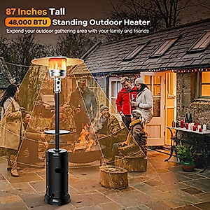 Onnertune 48000 BTU Propane Patio Heater, Portable Outdoor Heaters for Patio with Drink Tabletop & Wheels, Auto Shut Off & Tip-Over Protection, Commercial Outside Heater for Garden, Decks (Black)