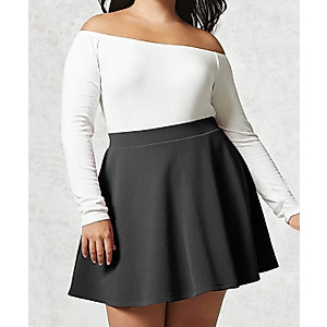 MBJ WB211 Women's Basic Versatile Stretchy Flared Skater Skirt for Girl XXL Charcoal