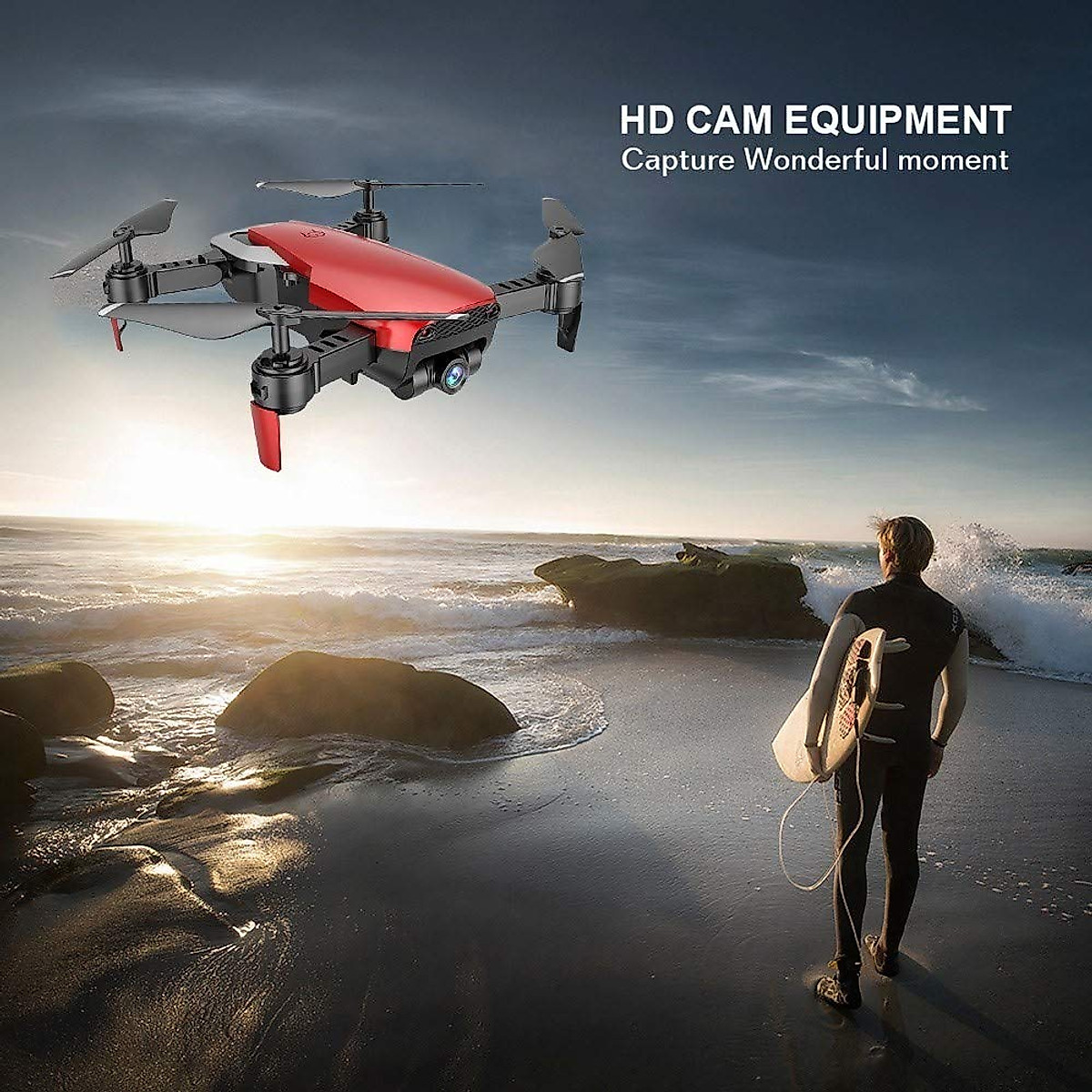 Drone X Pro AIR (RED) 1080P HD Dual Camera Quadcopter with Follow Me Real-Time Transmission Gesture Control Optical Flow Positioning and 2pcs Batteries Included