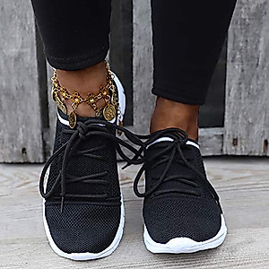 justHIGH Women's Athletic Road Running Mesh Breathable Casual Sneakers Lace Up Comfort Sports Student Fashion Tennis Shoes Black