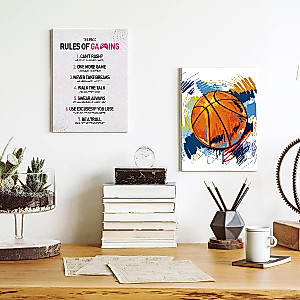 IIONGDE Basketball Canvas Wall Art, Basketball Posters Canvas Prints Painting Ready to Hang for Teenage Boys Basketball Fans Home Bedroom Locker Room Gym Wall Decor 12" X 15"