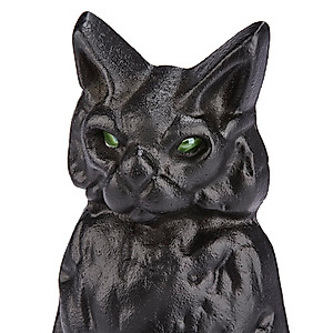 UniFlame, A-1251, Black Cast Iron Cat Fireplace Andirons with Reflective Glass Eyes