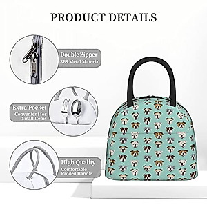 Aeoiba English Bulldog Dog Face Mint Green Insulated Lunch Bag Tote Handbag lunchbox Food Container Gourmet Tote Cooler warm Pouch for Beach School work Office