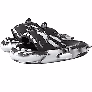 HUAZUMEI Cute Cartoon Shark Slippers,Quick Drying Slippers, Bathroom Slippers Gym Slippers Soft Sole Open Toe House Slippers for Men and Women EVA Platform Black White36-37, 6-7 Women/5-6 Men
