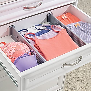 mDesign Expandable Dresser Drawer Divider with Foam Ends, Drawer Divider Locks in Place, Separators for Clothing and Accessories in Closet or Dresser Drawer, Ligne Collection, 8 Pack, Gray/Black