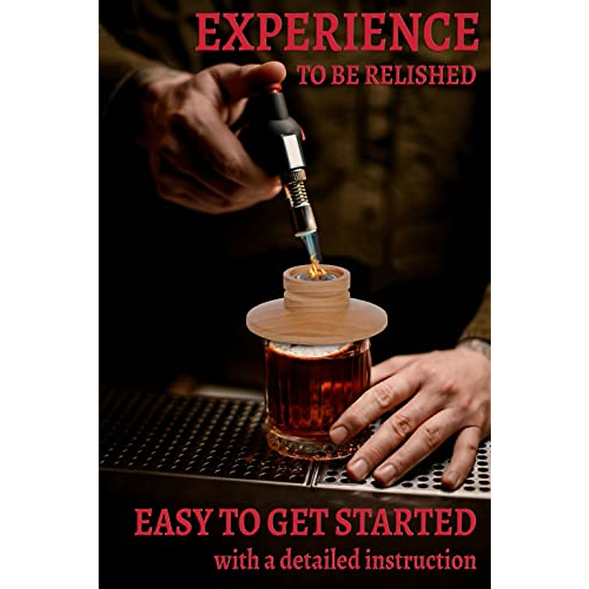 Smoke Top Cocktail Smoker Kit with Torch, 4 Delicious Wood Chips Flavors (Cherry, Apple, Oak, and Hickory) - Whiskey Smoker infuser Kit Home Bar Accessories - Bourbon Smoker for Old Fashioned Cocktails - TOPHAT