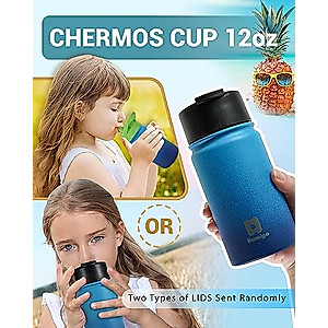HUMIGO Water Bottle with Straw, 12oz Insulated Water Bottle, Water Bottle for Kids with Double Walled Vacuum Insulated, Stainless Steel Water Bottles, BPA Free 1033-350 (Gradation Blue)