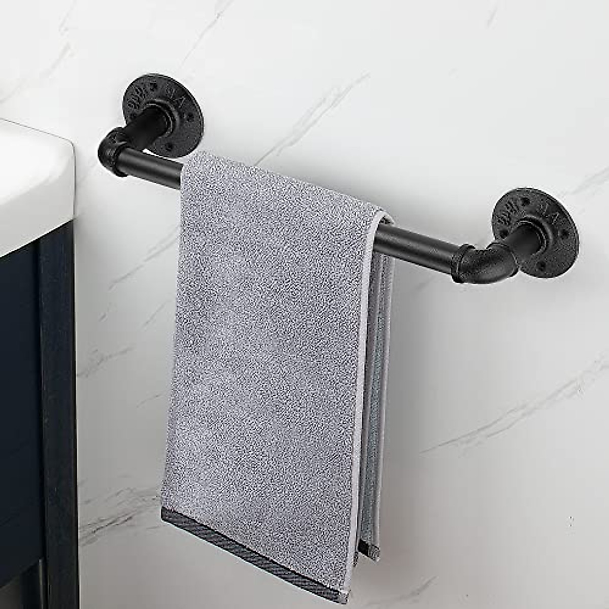 Industrial Pipe Towel Rack 18 Inch Black Towel Bar Heavy Duty Rustic Hand Towel Bar Wall Mounted DIY Rustic Iron Towel Holder for Bathroom Wall 1 Pack