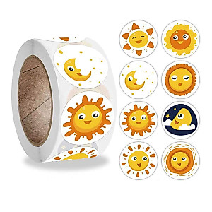 Bamsod 1000 Pieces 1 Inch Sunflower Labels Sun Stickers Rolls Self Adhesive Seals for Christmas Thanksgiving Party Decor Scrapbooking Cards Envelopes (Sun)