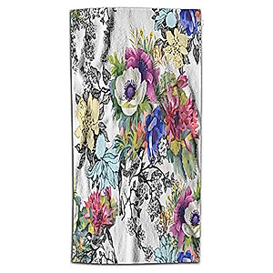 WONDERTIFY Garden Flowers Hand Towel Colorful Blossoming Wildflowers Birds Leaves Branches Spring Season Hand Towels for Bathroom, Hand & Face Washcloths White 15X30 Inches