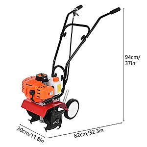 52CC Garden Tiller Gas Powered,3HP 2-Strokes Garden Tiller Cultivator,9000RPM, 1.2L Fuel Tank, 6-inch Working Depth Cultivator Rotovator Orange
