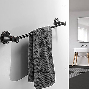 BESy Oil Rubbed Bronze 4 Piece Bathroom Accessories Set (Single Towel Bar, Towel Ring, Toilet Paper Holder, Double Towel Hooks), Wall Mounted Bath Hardware Accessory Fixtures Set