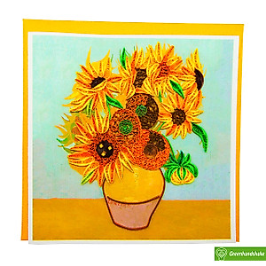GREENHANDSHAKE Van Gogh's Vase with Sunflowers (1888) Quilling Art Greeting Card,Design Greeting Card for Birthday, Valentine's Day, Get Well, All Occasion. Framable Artwork for Art Lovers