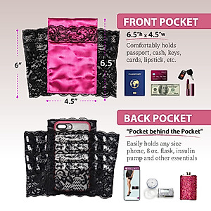 Stashbandz Thigh Bag Garter Purse, French Lace Wallet and Flask Holder, Stays Put Silicone Grip, 2 Ample Secured Pockets, Holds Any Size Phone, Money, Passport, & More