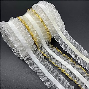 5yards 25mm Elastic Lace Ribbon Fold Over Spandex Elastic Band for Sewing Lace Trim Waist Band Garment Accessory (Color : White, Size : 2 Yards)