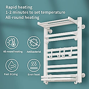 Tonyang.lee Towel Warmer Rack,Towel Warmers for Bathroom,Heated Towel Rack 1-8Hour Timer & 45°-65° Temperature Adjustments, Heated Top Shelf 90° Folding,White
