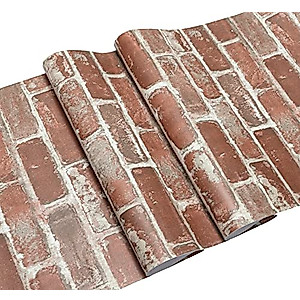 Hopeak Red Brick Wallpaper, Self-Adhesive Peel and Stick Wallpaper Waterproof and Removable Good for Home Decoration and Furniture Renovation (17.5 x 118 Inch)