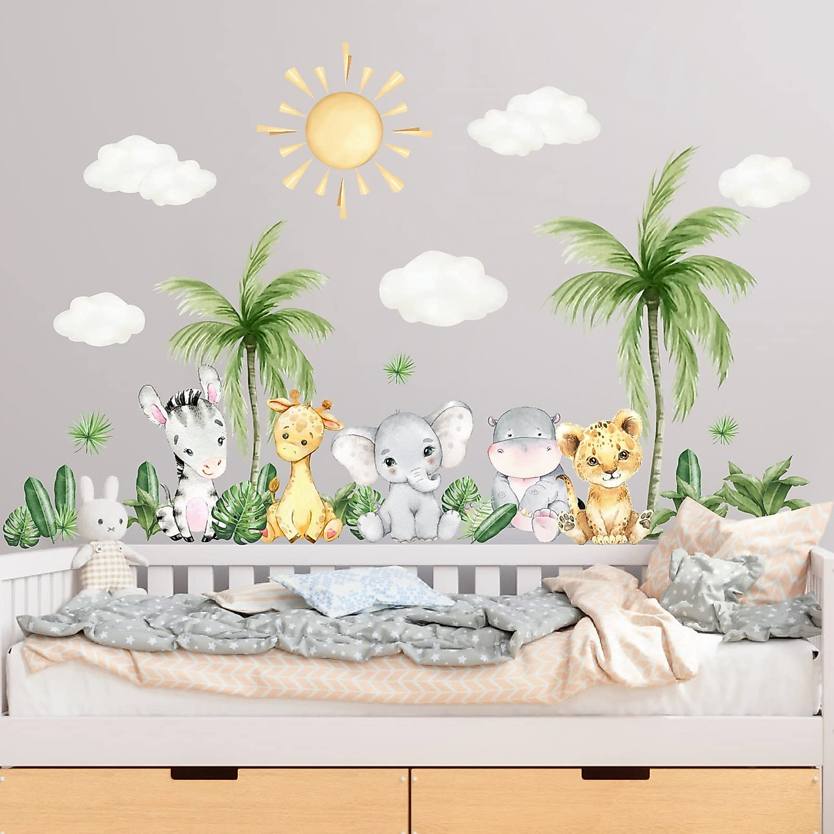 Cartoon Tree Animal Wall Stickers Safari Jungle Animal Wall Decals Cute Animal Wall Stickers Jungle Tree Wall Decals Zoo Animal Wall Stickers for Baby Room Nursery Living Room