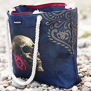 Skullistic Rose Skull Shoulder Bag - Beach, Travel & Gym, Thick Canvas, L18.5 x H13.5 x W5