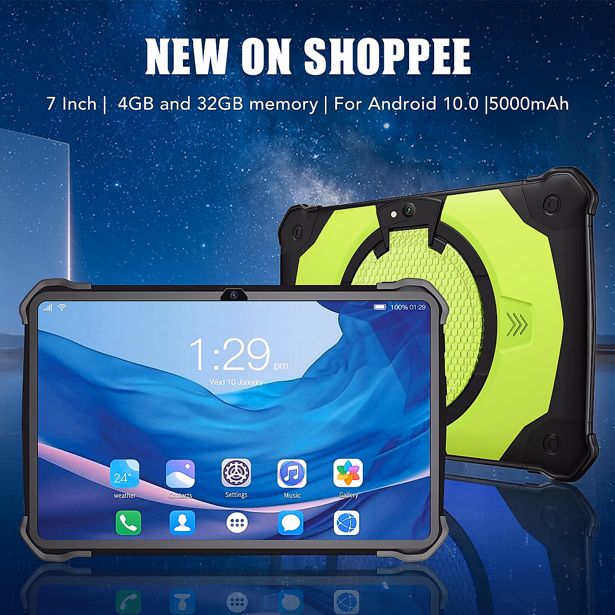 Estink Kids Tablet 7in, 1960x1080 Octa Cores 5000mAh Tablet, Gaming Tablet with 5000mAh Large Capacity, 2.4G 5G RAM 4GB ROM32GB Front 5MP Rear 8MP Portable Tablet for 10 US Plug (Green)