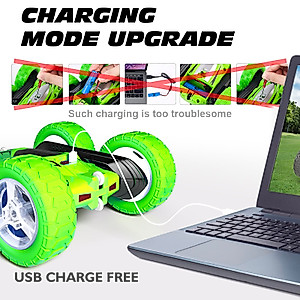 Tecnock Remote Control Car for Kids, 360 ° Rotating Double Sided Flip RC Stunt Car, 2.4GHz 4WD Toy Car with Rechargeable Battery for 45 Min Play, Great Gifts for Boys and Girls