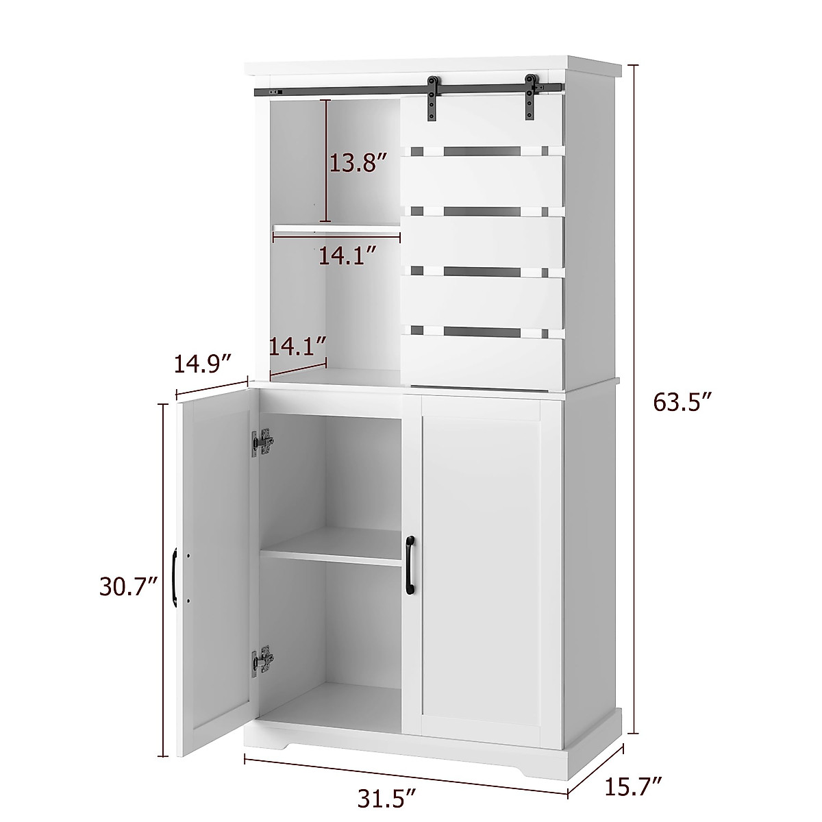 BOTLOG Tall Kitchen Pantry, Large Wood Storage Cabinet with Sliding Barn Door and Adjustable Shelves, Tall Freestanding Cupboard for Dining Room, Living Room, Laundry, White