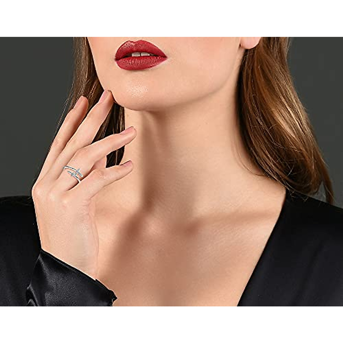 Savlano 18K White Gold Plated Round Cut Cubic Zirconia Double Sideways Cross Band Ring Women Religious Ring (6)