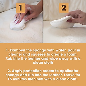 Furniture Clinic Large Leather Care Kit | Leather Cleaner + Protection Cream for Furniture | Two 17oz Bottles + 1 Sponge & 1 Cloth | Condition and Restore Leather Couches, Car Seats, Jackets, & Boots