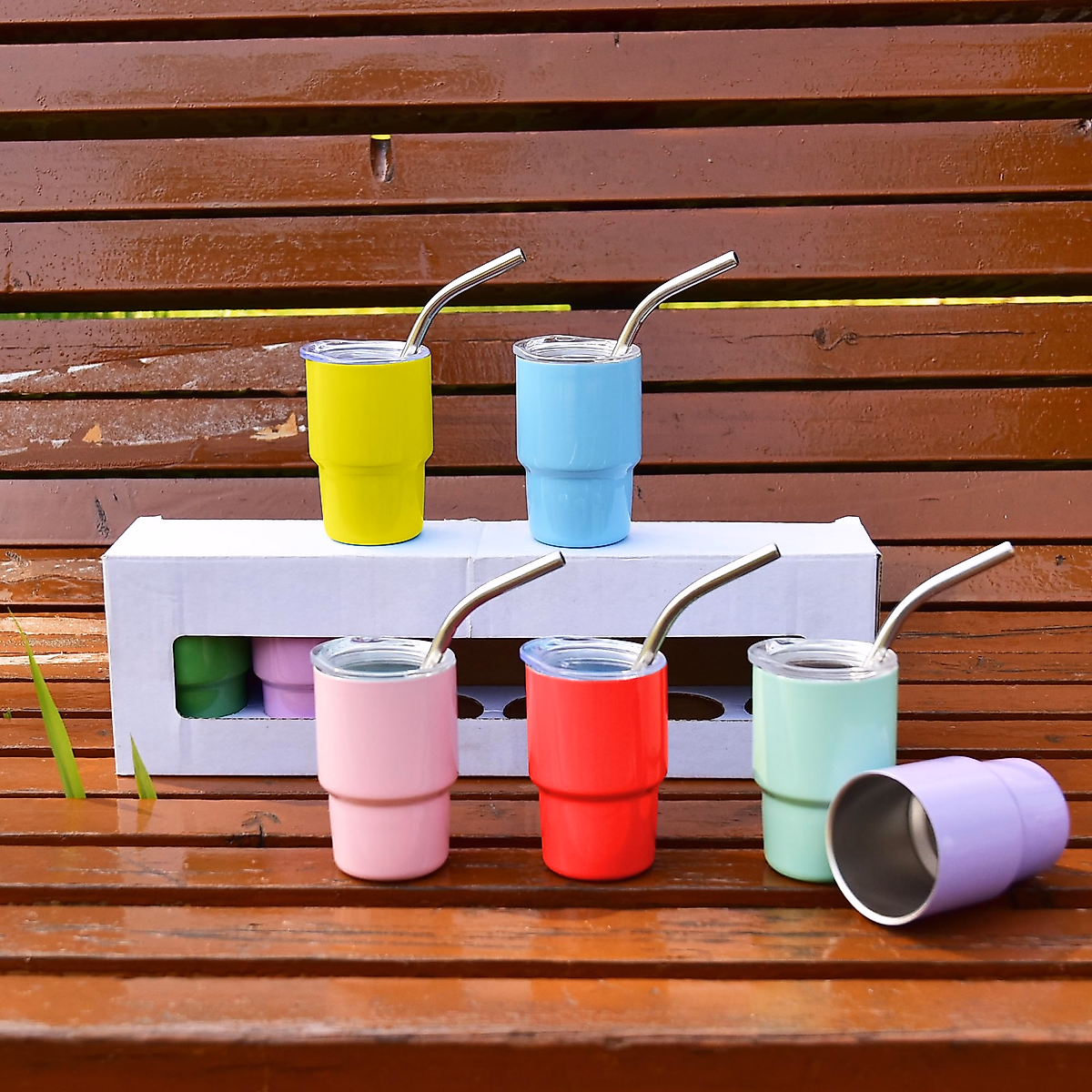 FECBK 3 oz Mini Tumbler Shot Glass with Straw and Lid 12 Pcs Sublimation Shot Glasses Tumblers Stainless Steel Mini Shot Glasses with Lids for Wedding Party Whiskey Cocktail Bar, 12 Colored