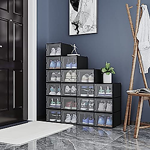 YITAHOME XL Shoe Storage Box, 18 PCS Shoe Storage Organizers Stackable Shoe Storage Box Rack Containers Drawers - Black (X-Large Szie-Fit for All Size Shoes)