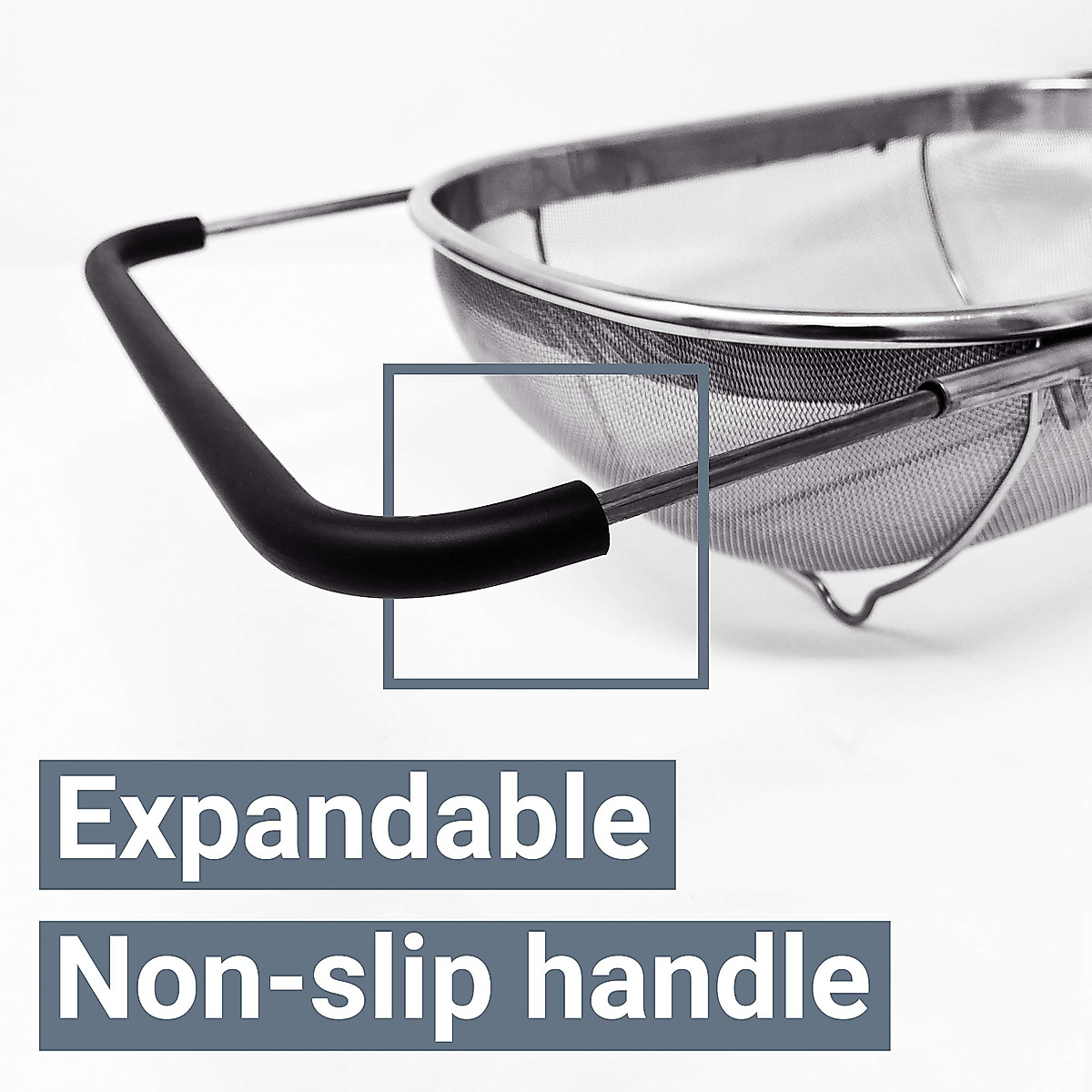 Makerstep Over the Sink Colander Strainer Basket Stainless Steel, For Kitchen Sink with Rubber Grip, Fine Mesh, Large Kitchen Gadgets Tools, Expandable Sink Strainer Home Kitchen Essentials