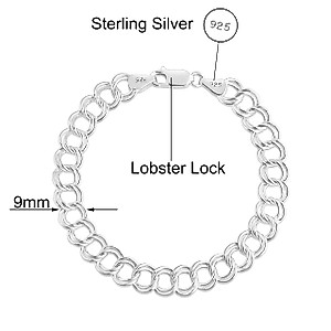 Savlano 925 Sterling Silver 9mm Double Ring Charm Link Bracelet -8 inch Charm Link Bracelet for Women - Made in Italy Comes with Gift Box