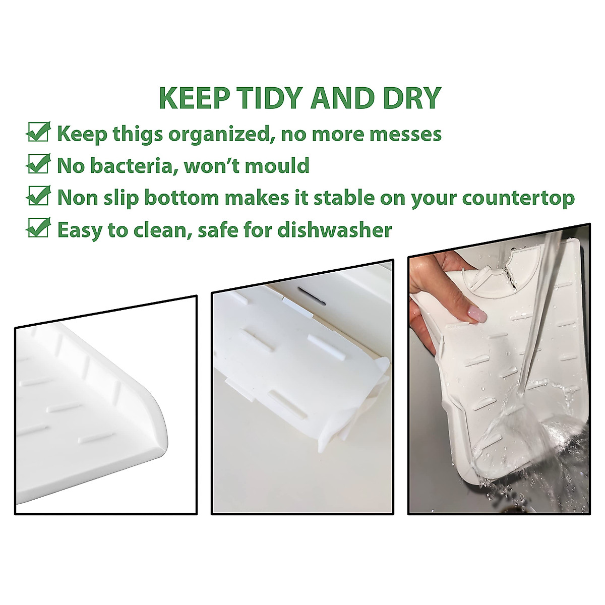 2 Pcs White Silicone Faucet Handle Drip Catcher Tray - Drip Catcher for Sink Faucet – Kitchen Faucet Drip Mat - Sink Faucet Splash Guard - Faucet Pad - Counter Faucet Mat - Silicone Sink Protector.