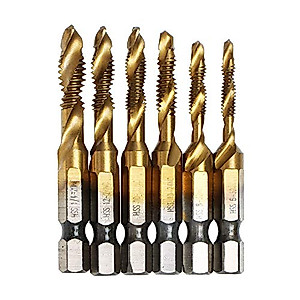 AUTOTOOLHOME 6 Pack Titanium Combination Drill Tap Bit Set Screw Tapping SAE 6-32NC 8-32NC 10-24NC 10-32NC 12-24NC 1/4-20NC