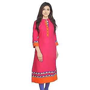 Indian Women's Embroidered Rayon Kurti Red Top By Chichi, Large