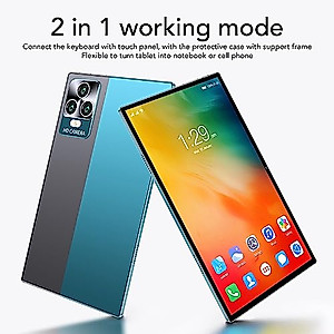 fannay 10.1 Inch Tablet, 100-240V Blue Tablet PC 8MP Front 16MP Rear 8GB 256GB 2 in 1 5G WiFi for Android 12 for Learning (US Plug)